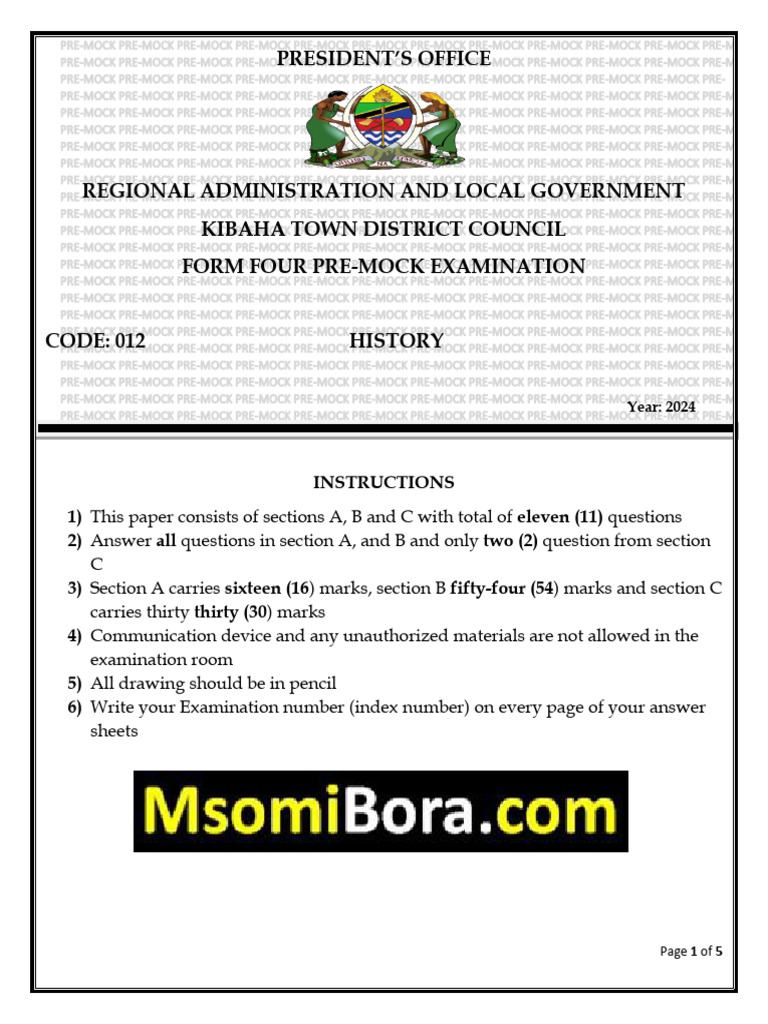 History Form 4 Pre Mock | PDF