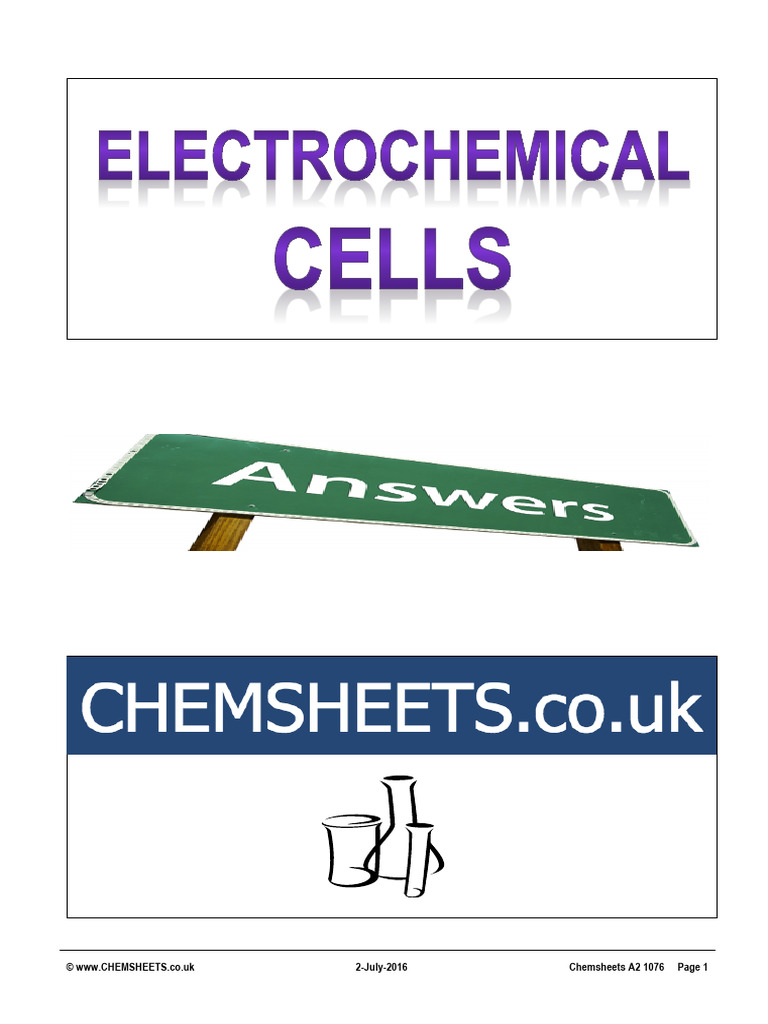 Chemsheets A2 1076 Electrochemistry Booklet ANS | PDF