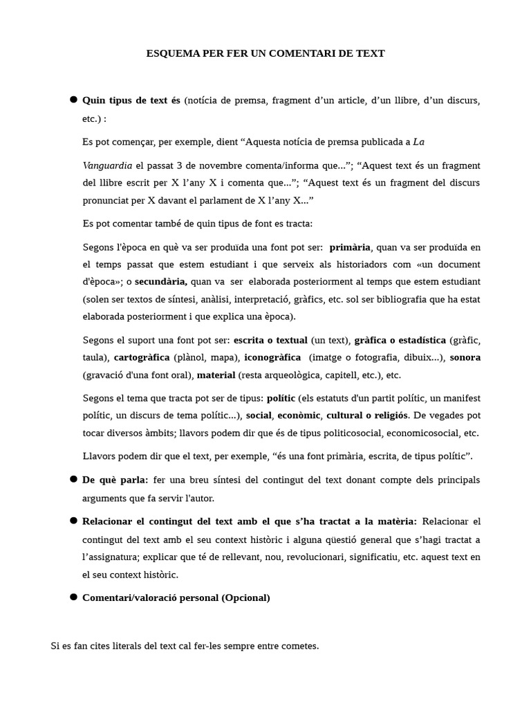 Esquema Per A Comentari de Text | PDF