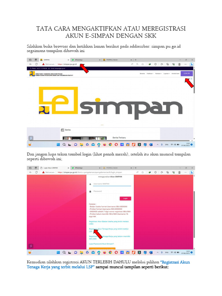 Tata Cara Mengaktifkan Atau Meregistrasi Akun Simpan DGN SKK | PDF