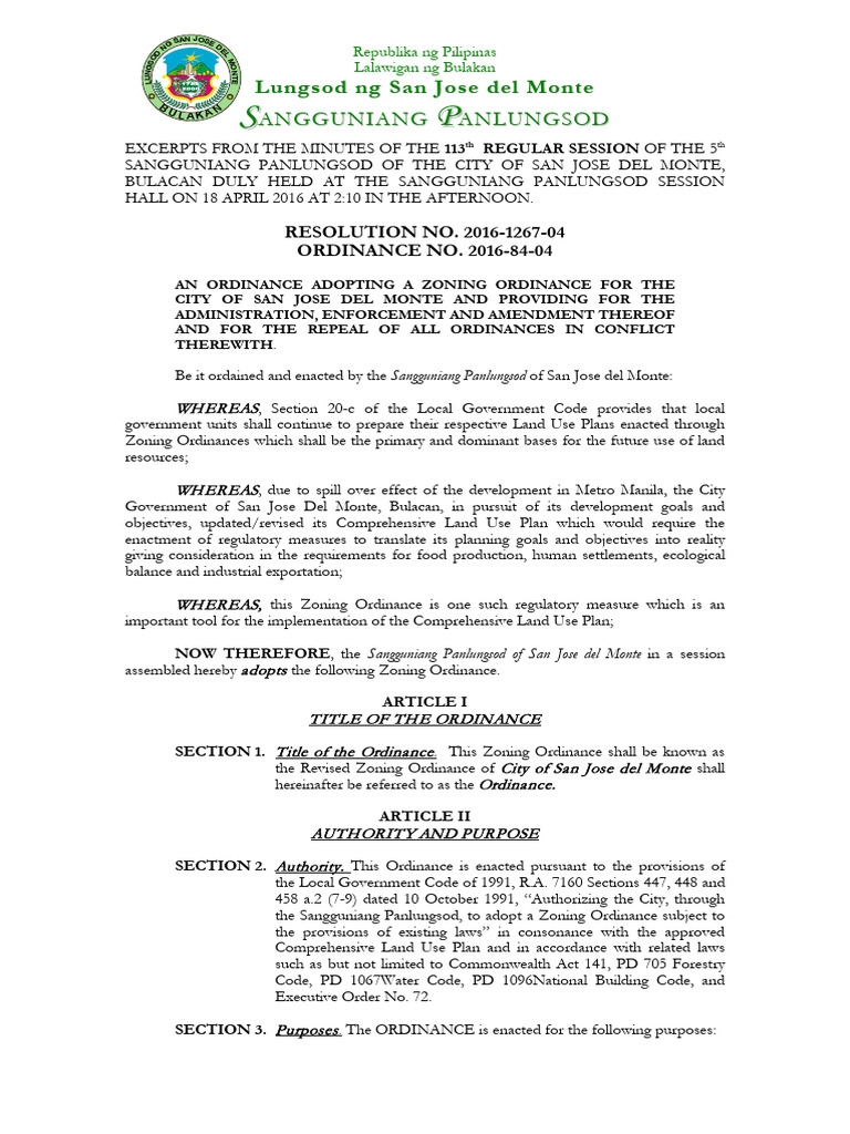 CSJDM Zoning Ordinance 2016-2025 | PDF