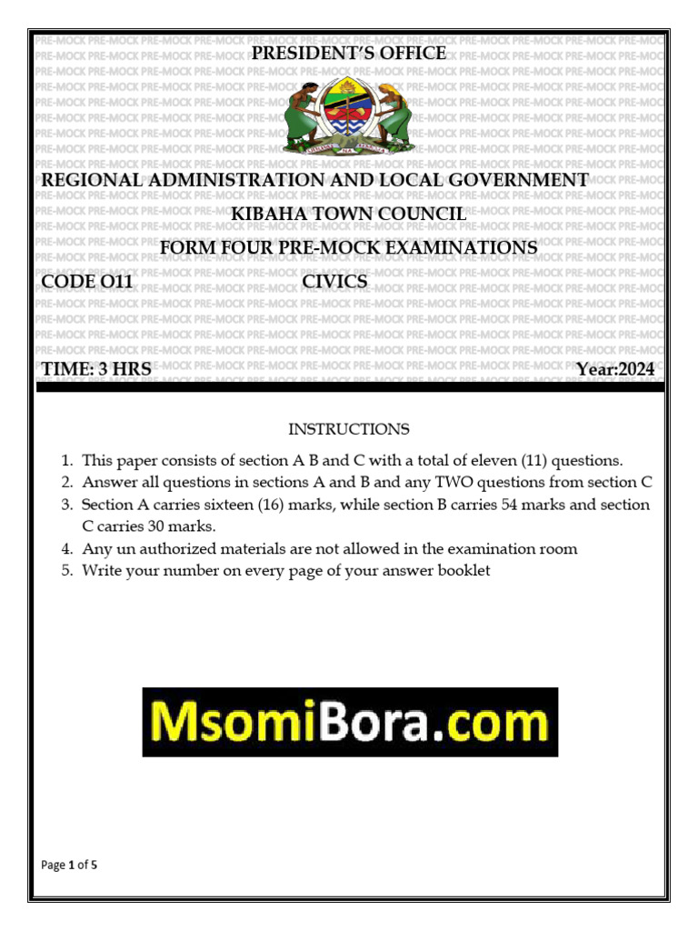 Civics Form 4 Pre Mock | PDF
