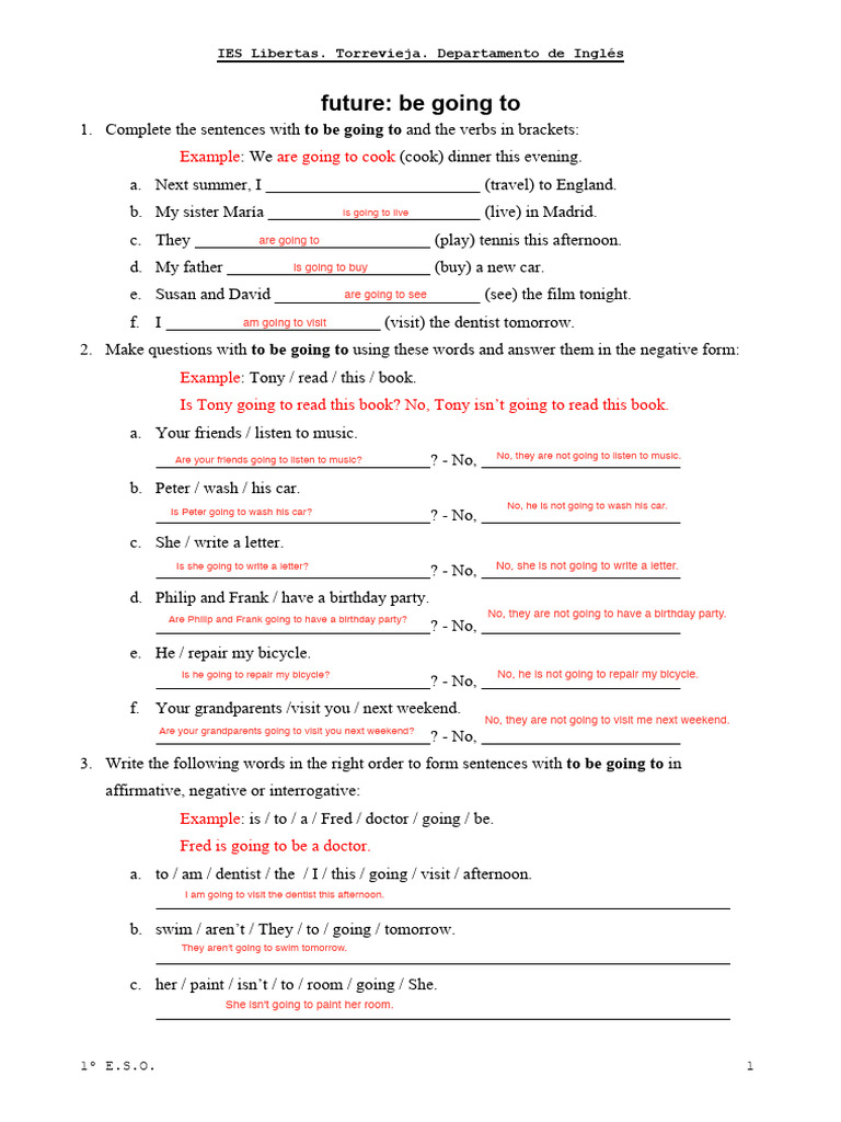 Future - Be Going To Exercises | PDF