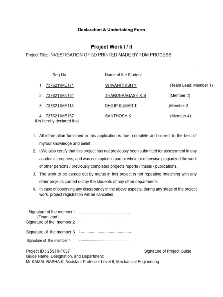 Declaration & Undertaking Form Org | PDF