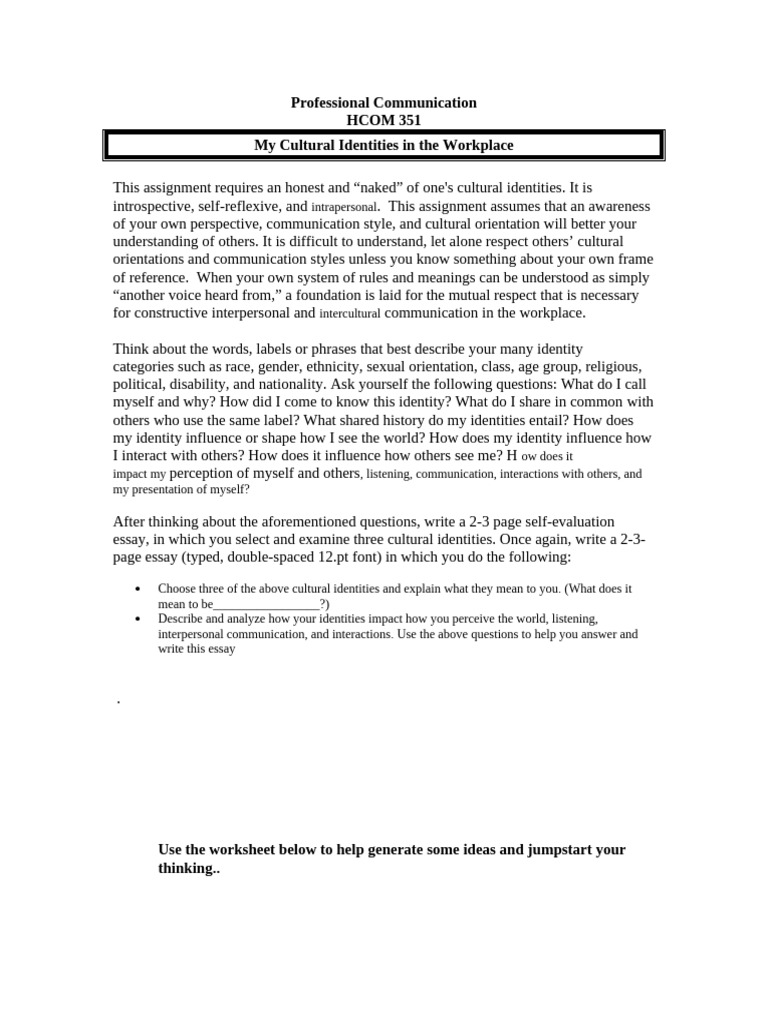 Cultural Identity Essay Assignment | PDF