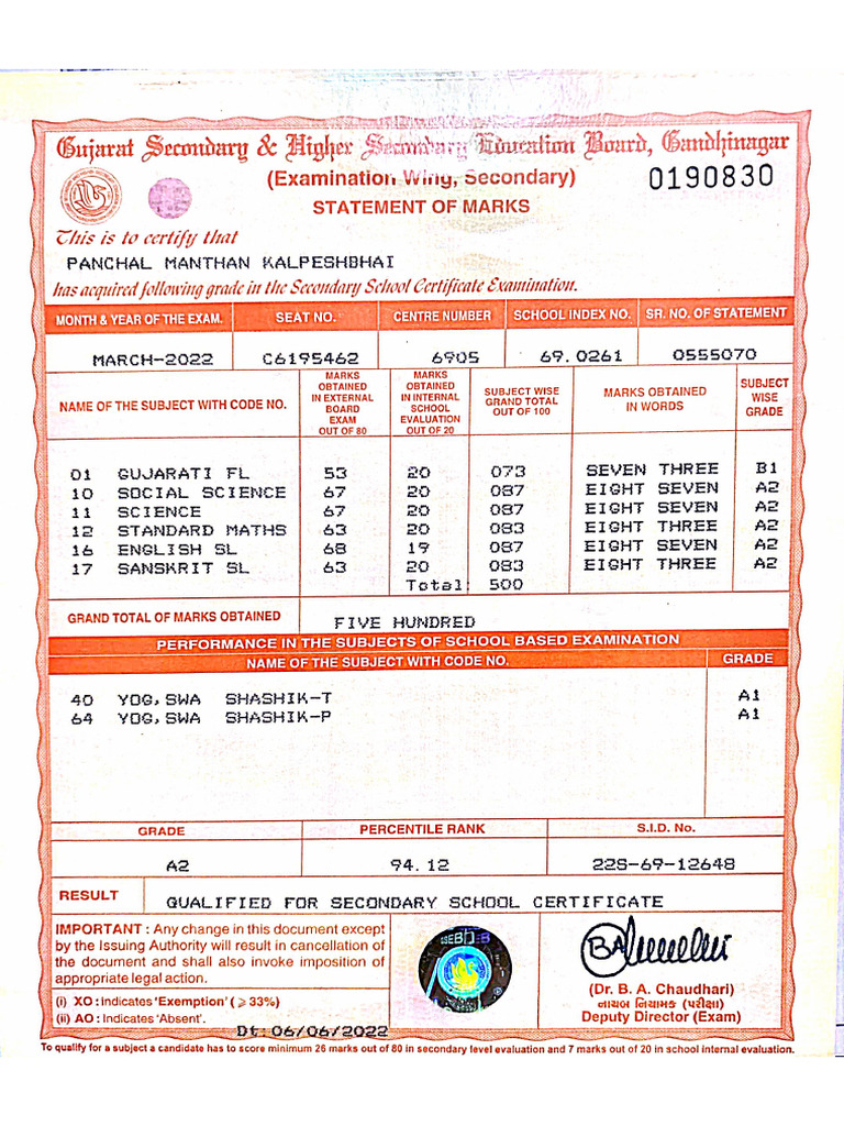 10 TH Marksheet | PDF