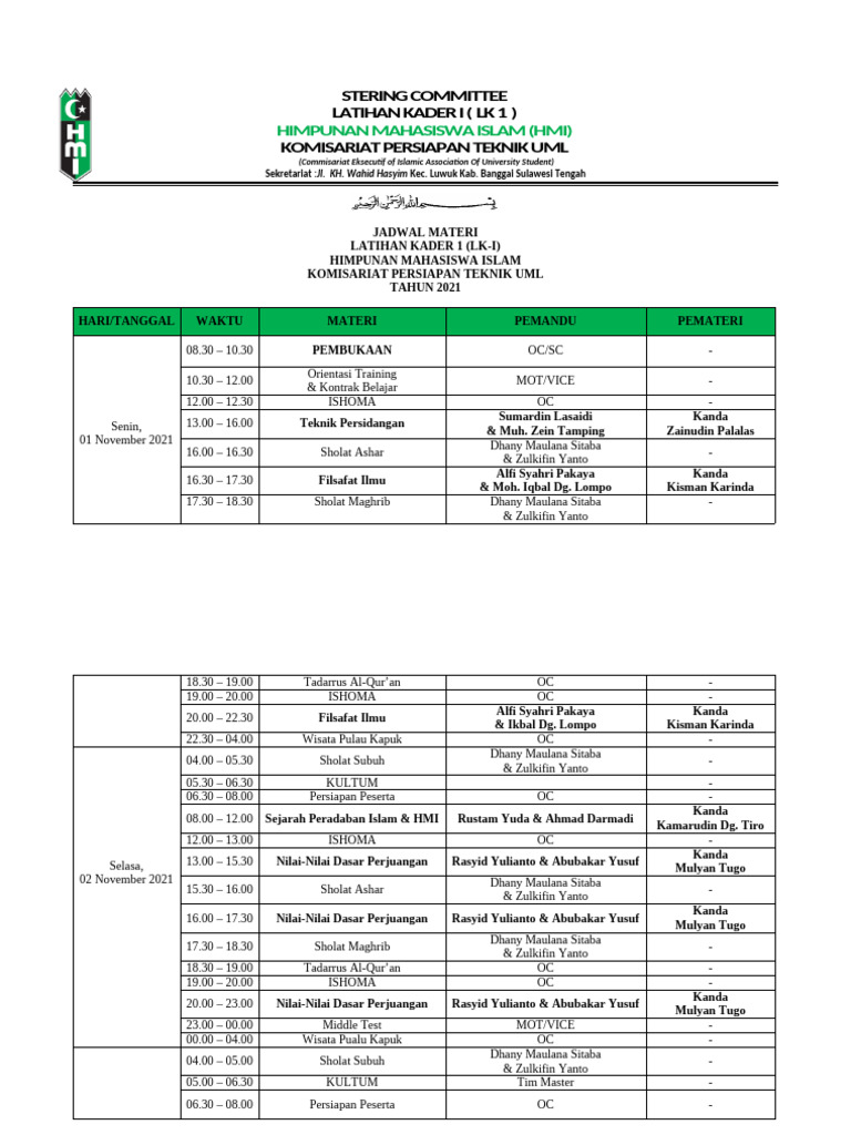 Jadwal Materi Lk1 | PDF