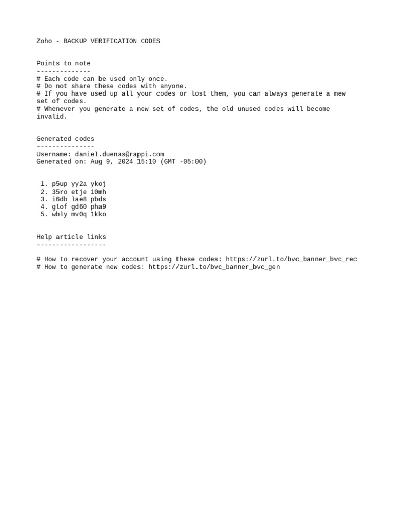 Recovery Codes Daniel | PDF