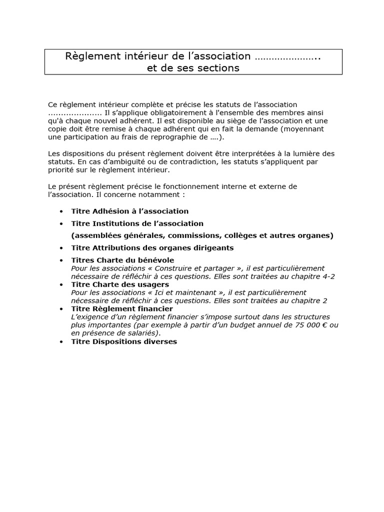 ModelereglementinterieurASSO ET SES SANCTIONS | PDF