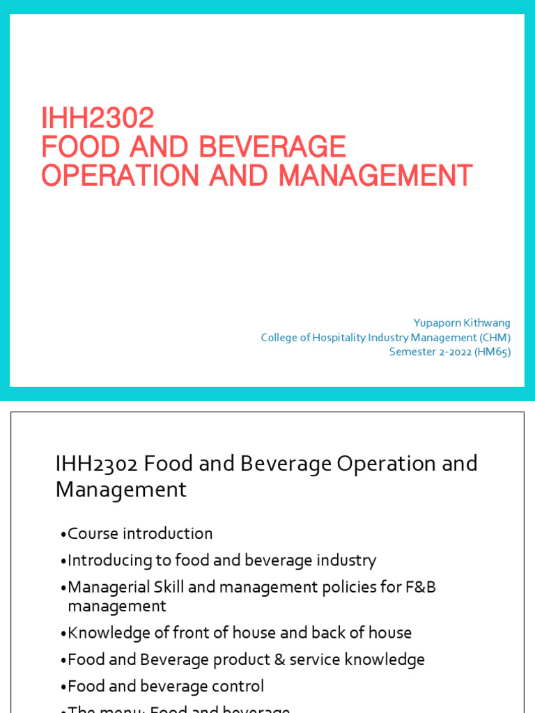 Chapter 1 Introduction To Food and Beverage Department | PDF