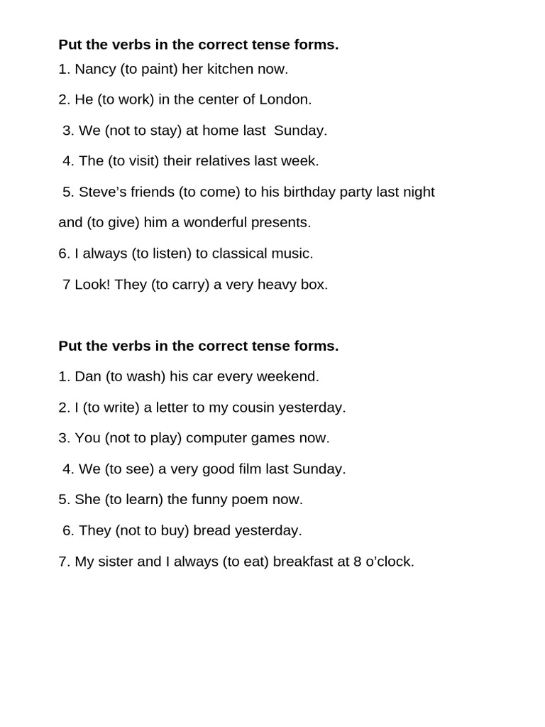 Put The Verbs in The Correct Tense Forms | PDF