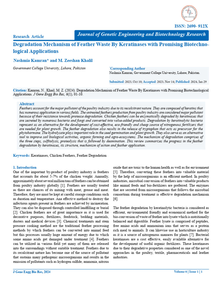 Degradation Mechanism of Feather Waste by Keratinases With Promising ...