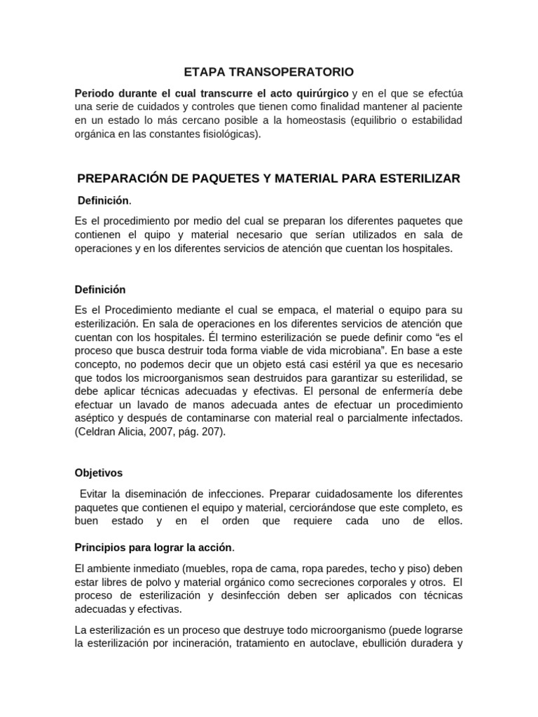 Etapa Transoperatorio | PDF