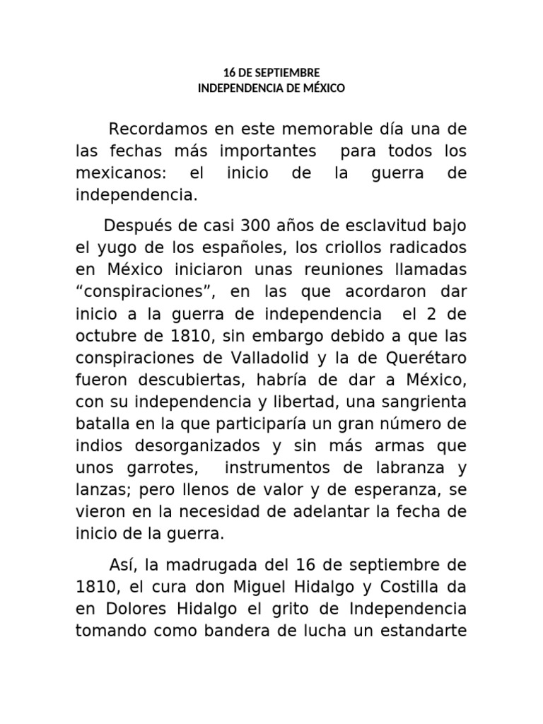 Reseña Historica 16 de Septiembre | PDF