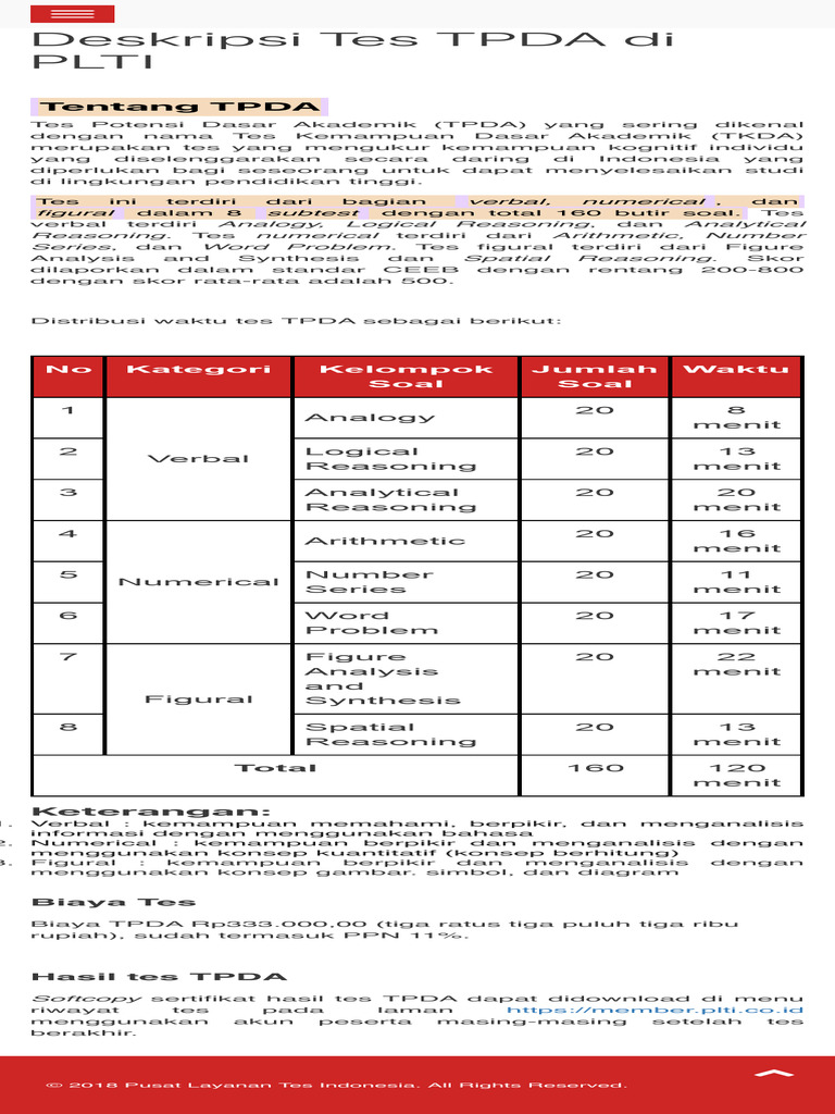 TPDA Pusat Layanan Tes Indonesia | PDF
