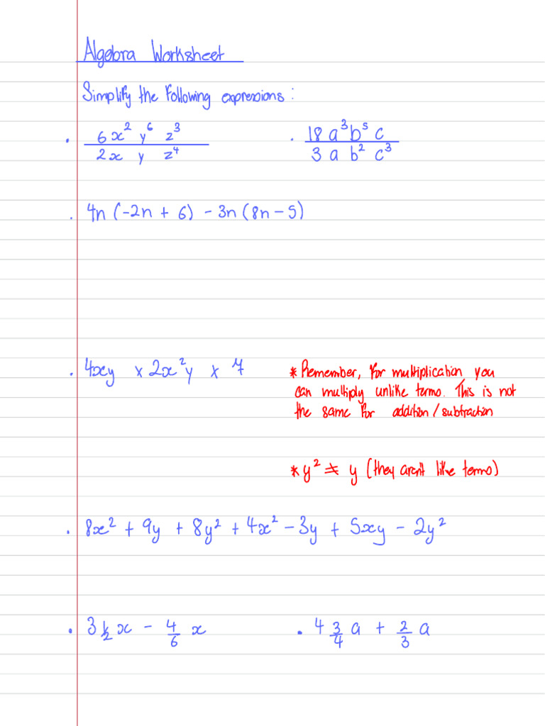 Algebra Practice Worksheet | PDF