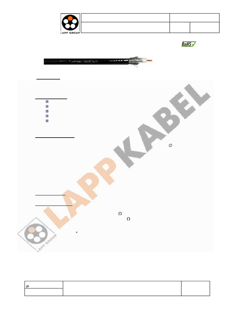 Product Data Sheet: Lapp Kabel Coaxial Rg11/U 14AWG | PDF
