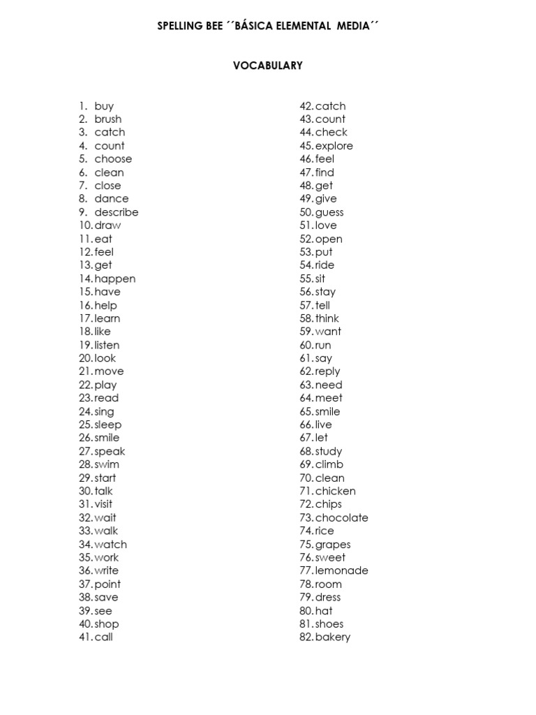 word bank spelling bee | PDF