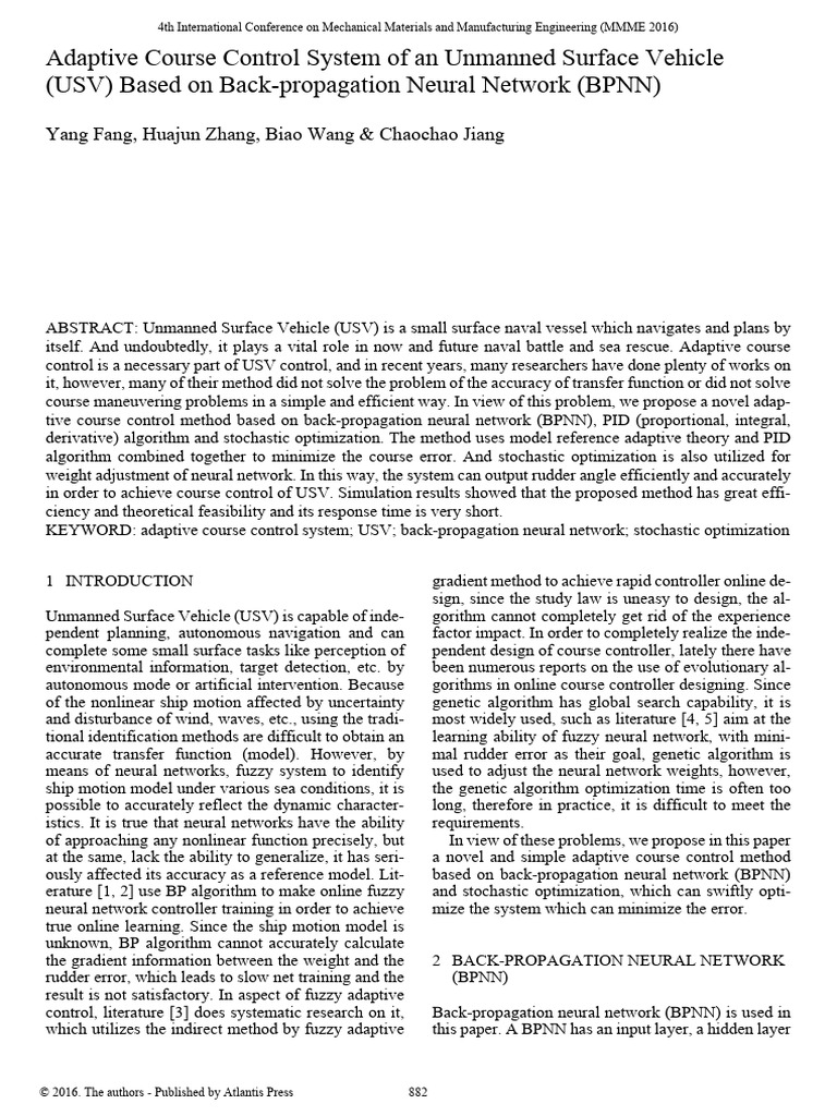 Adaptive Course Control System of An Unmanned Surface Vehicle (USV) Based On Back-Propagation ...