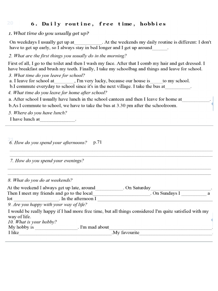 6.Hobbies, daily routine | PDF 6.Hobbies, daily routine | PDF