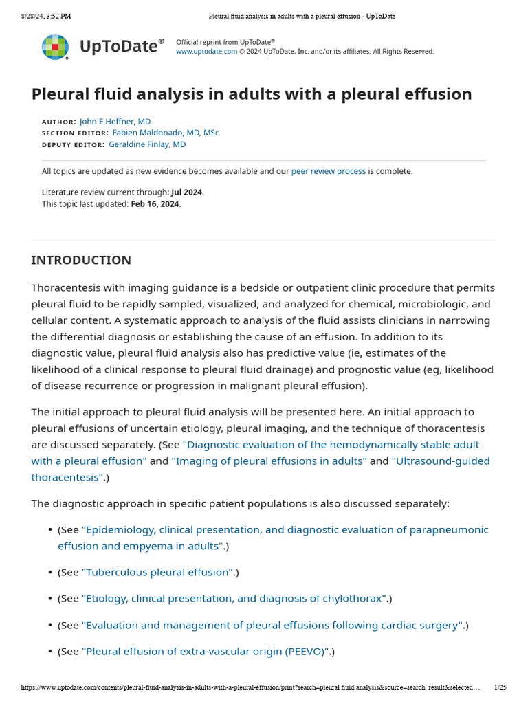 Pleural Fluid Analysis in Adults With A Pleural Effusion Objetivos ...