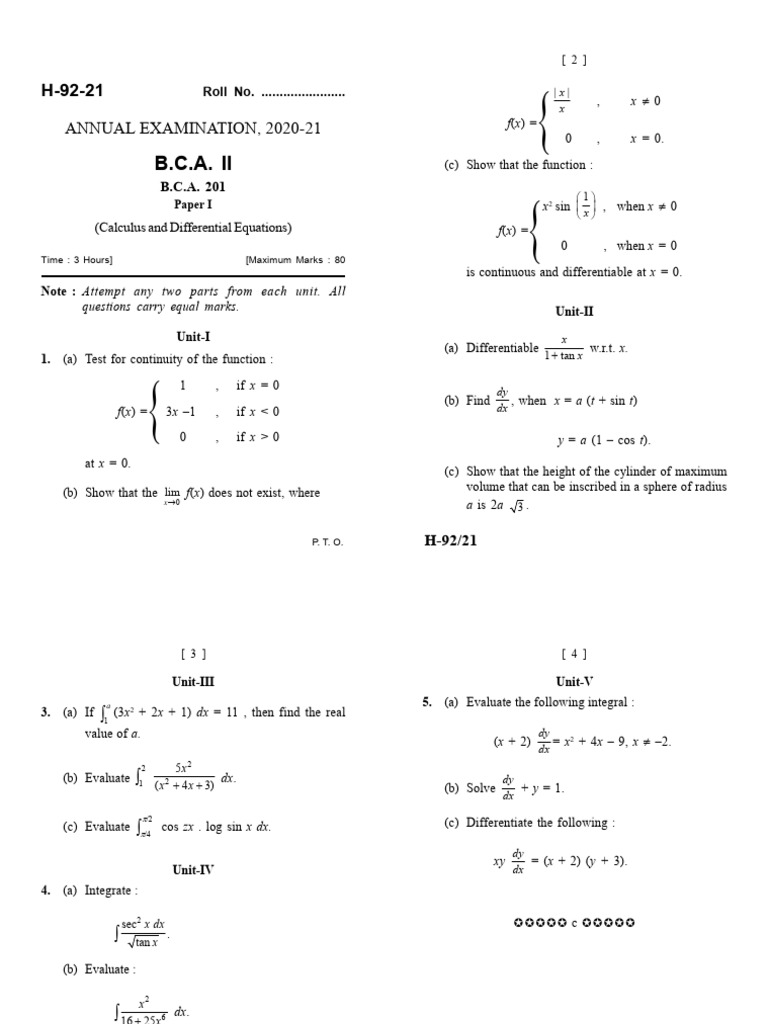 Calculus and Differential Equations | PDF