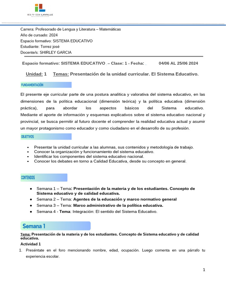 L-Torrez Jose-Sistema Educativo-CLASE 1 - TP 1 | PDF