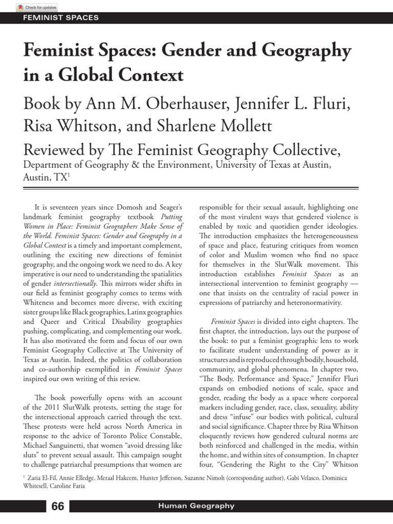 El Fil Et Al 2019 Book Review Feminist Spaces Gender and Geography in A Global Context | PDF