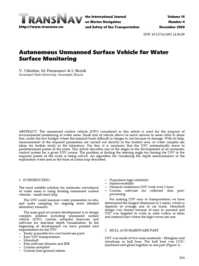 Autonomous Unmanned Surface Vehicle For Water Surface Monitoring | PDF