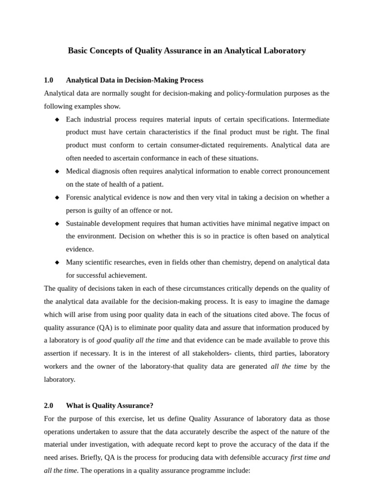 Basic Concepts of Quality Assurance in an Analytical Laboratory-2 | PDF