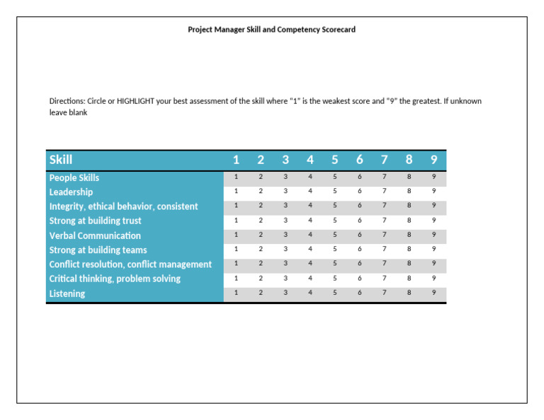 Project Manager Skill and Competency Scorecard | PDF