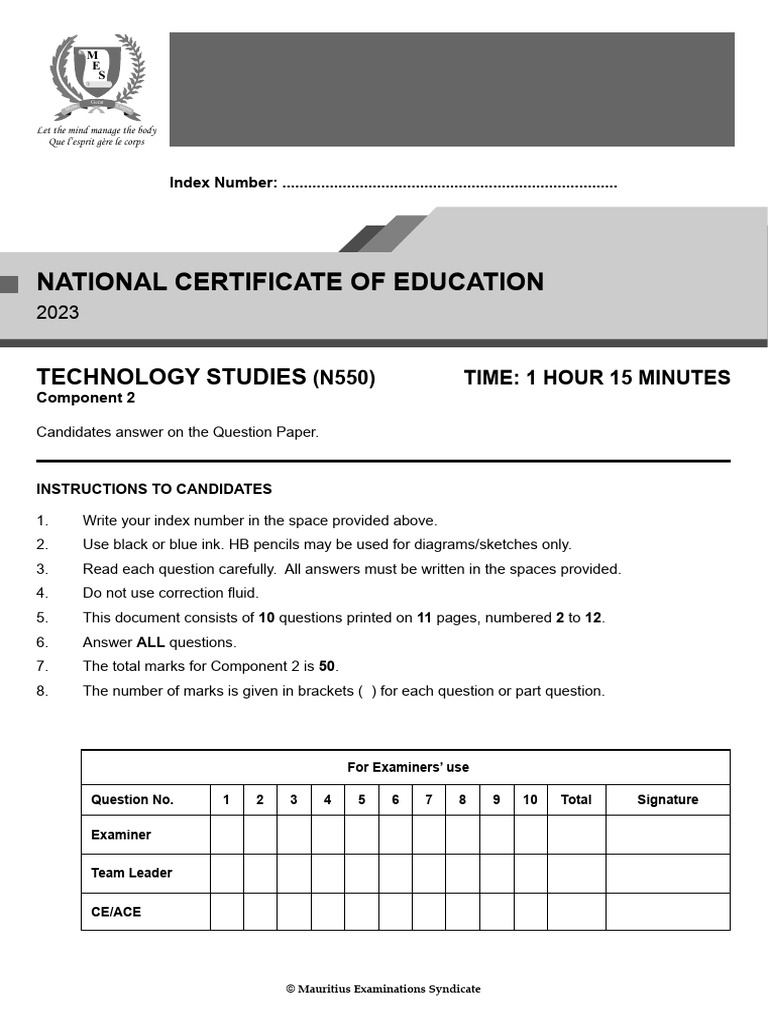 NCE 2023 Technology Studies Component 2 | PDF
