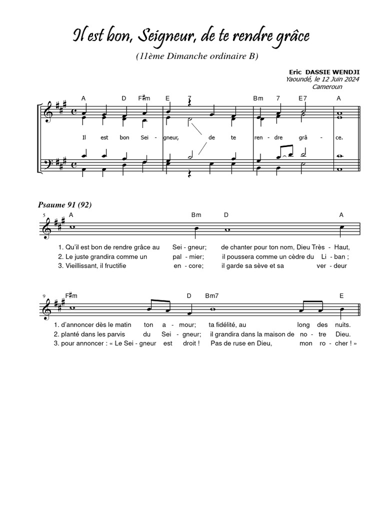 Psaume 91 (92) Il Est Bon, Seigneur, de Te Rendre Grâce | PDF