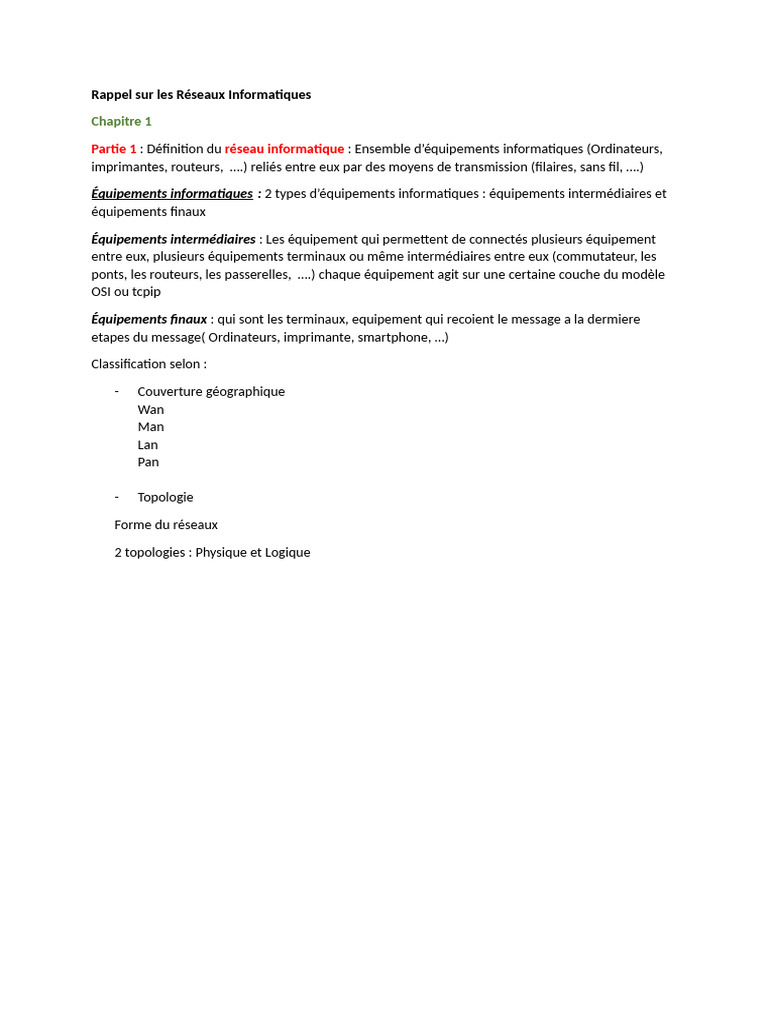 Rappel sur les Réseaux Informatiques | PDF