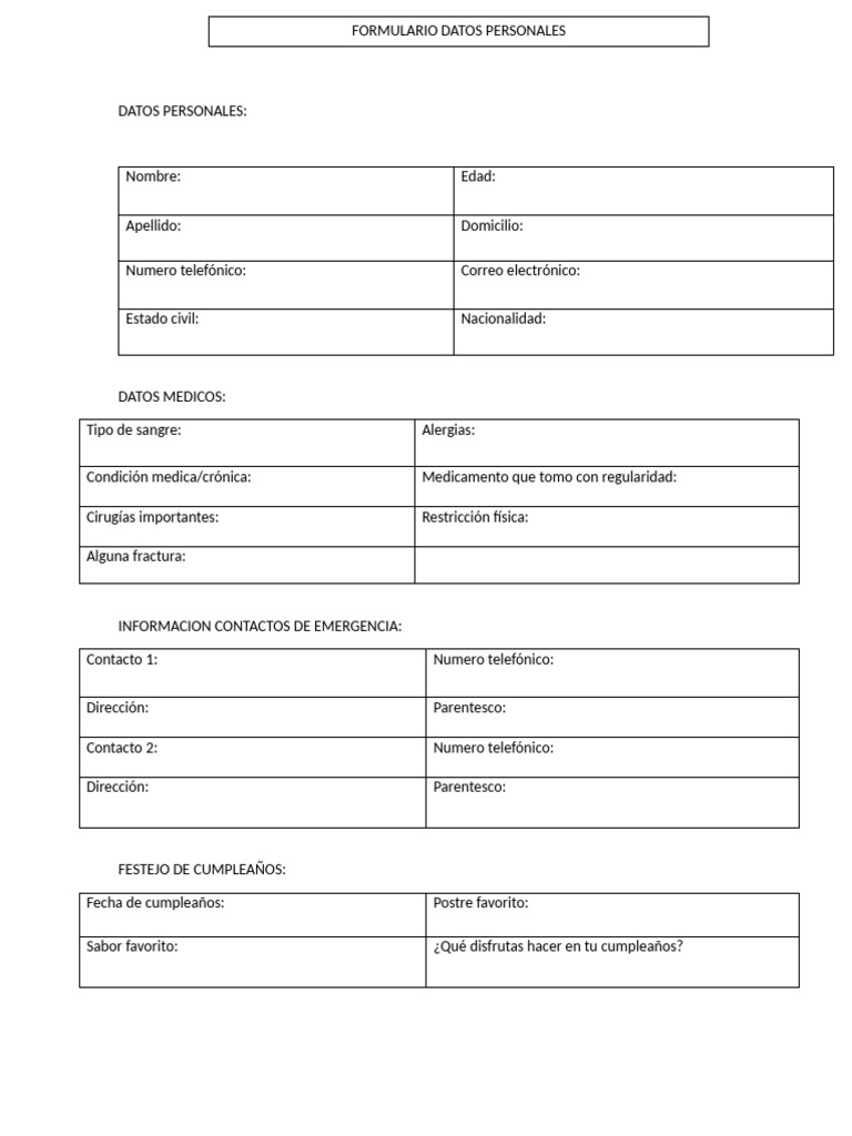 Formulario de Datos Personales | PDF