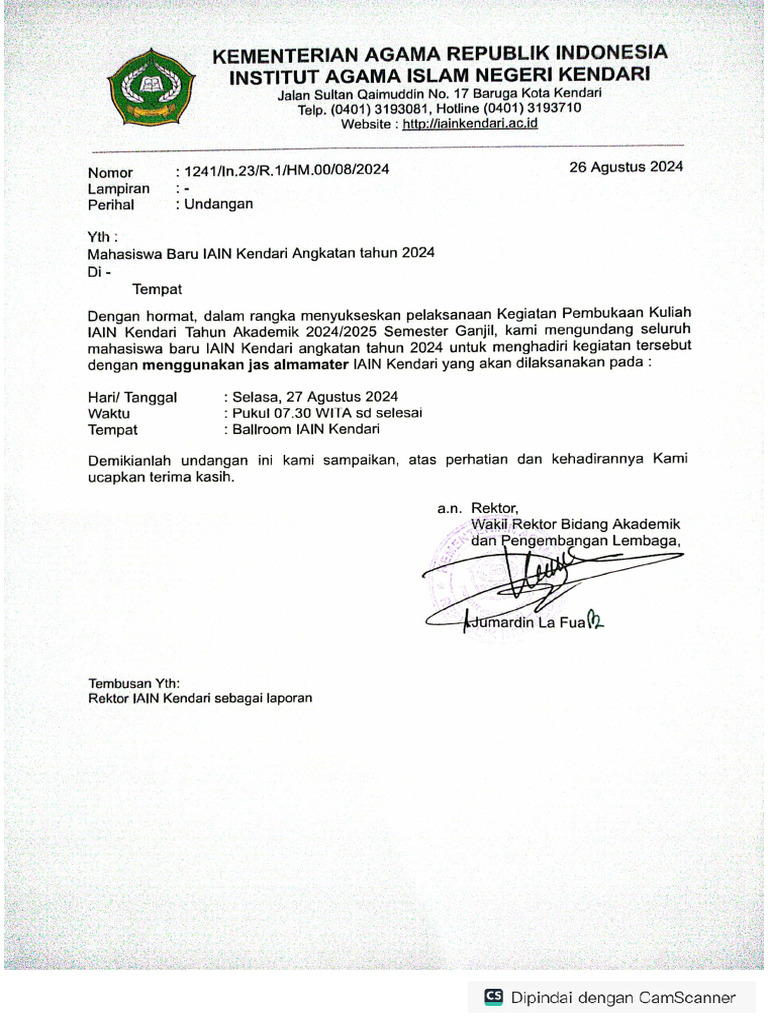 Undangan Pembukaan Kuliah Maba | PDF