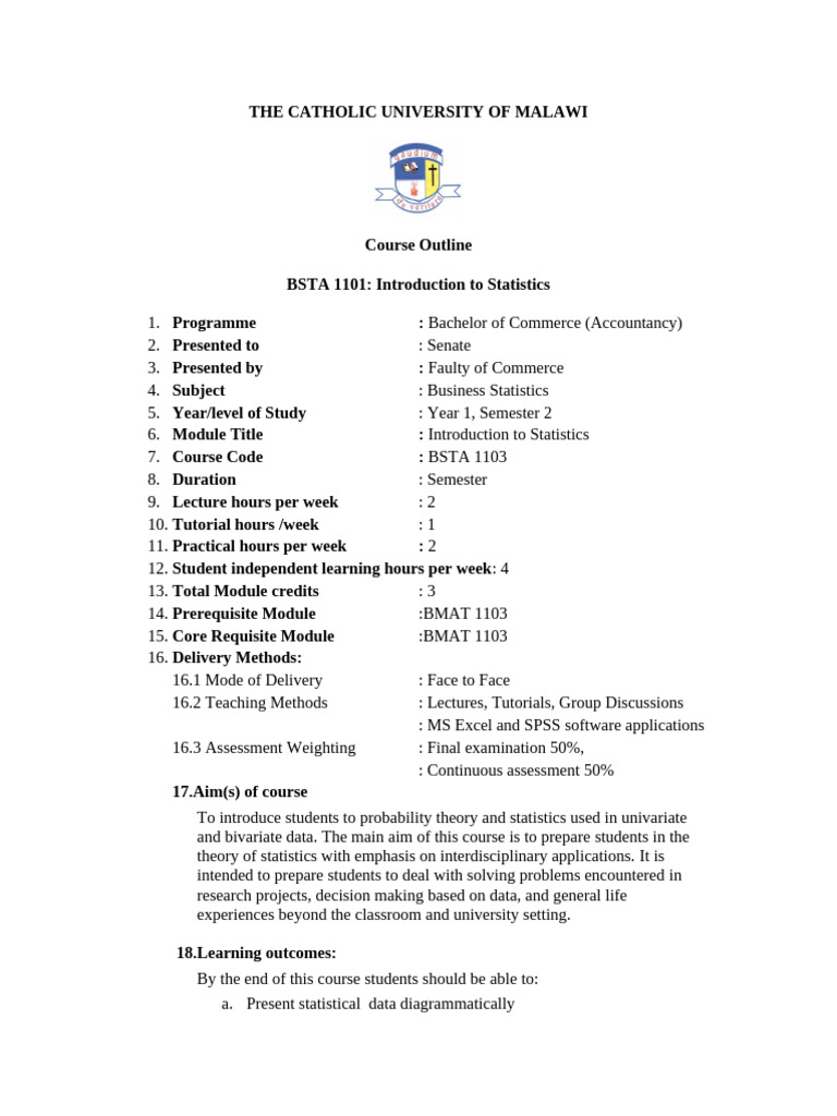 Business Statistics Course Outlines | PDF