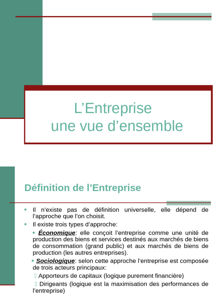 Définition et Fonction de l'Entreprise | PDF | Business | Capital ...
