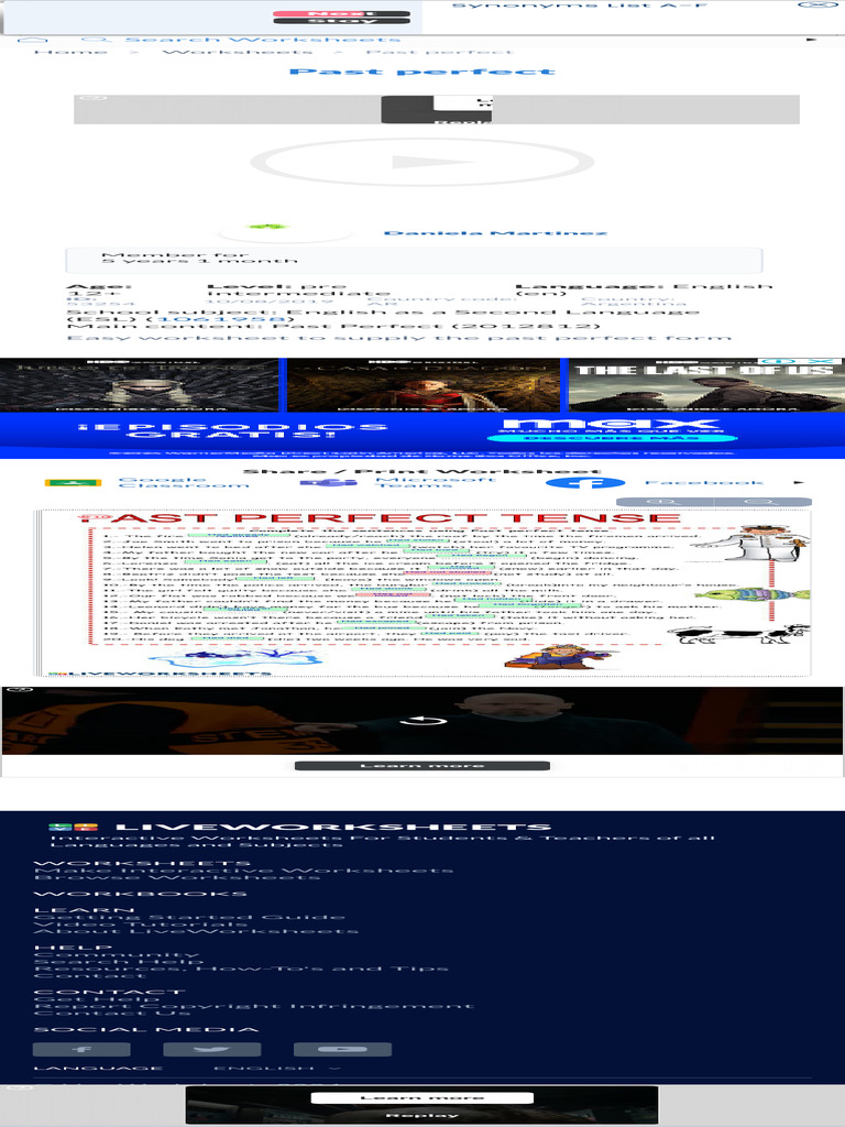 Past Perfect Interactive Worksheet Live Worksheets | PDF