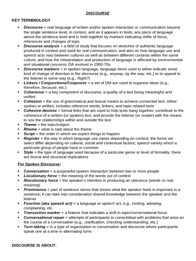 Discourse (+ Paper 1 Tasks 3, 4 and 5a) | PDF