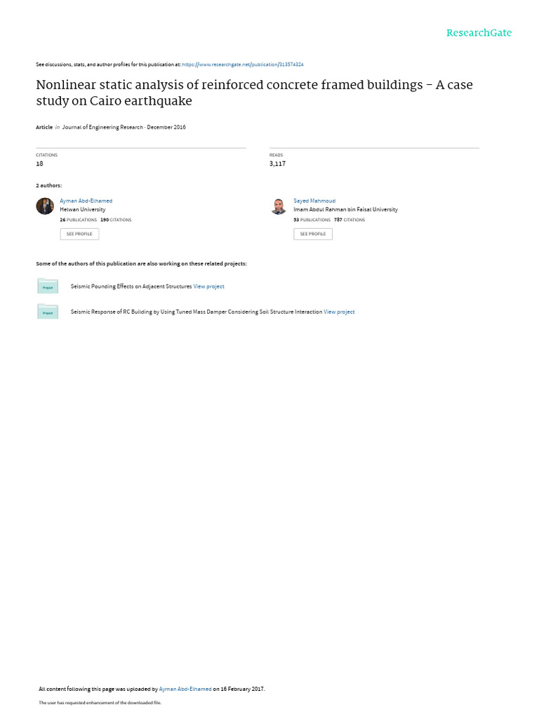 Nonlinear Static Analysis of Reinforced Concrete Framed Buildings - A Case Study On Cairo ...