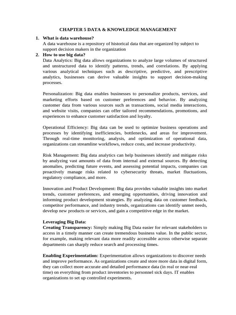 CHAPTER 5 DATA and KNOWLEDGE MANAGEMENT | PDF