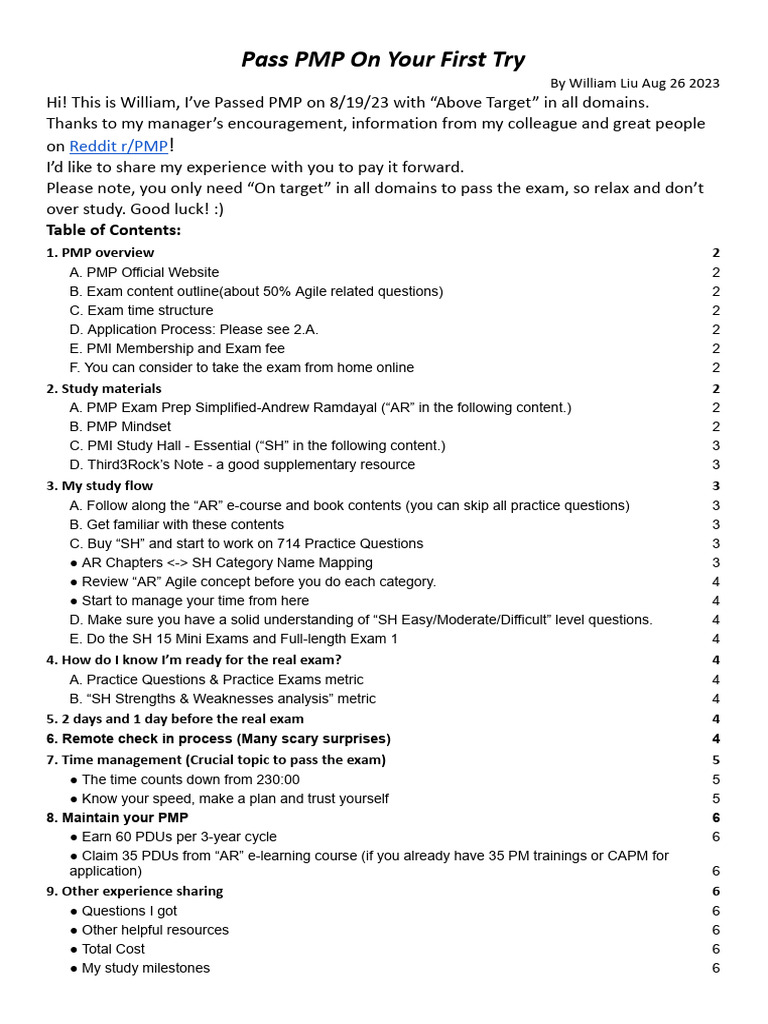 WilliamLiu - Pass PMP On Your First Try - V1.2 | PDF