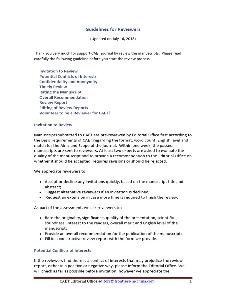 CAET-Guidelines For Reviewers | PDF