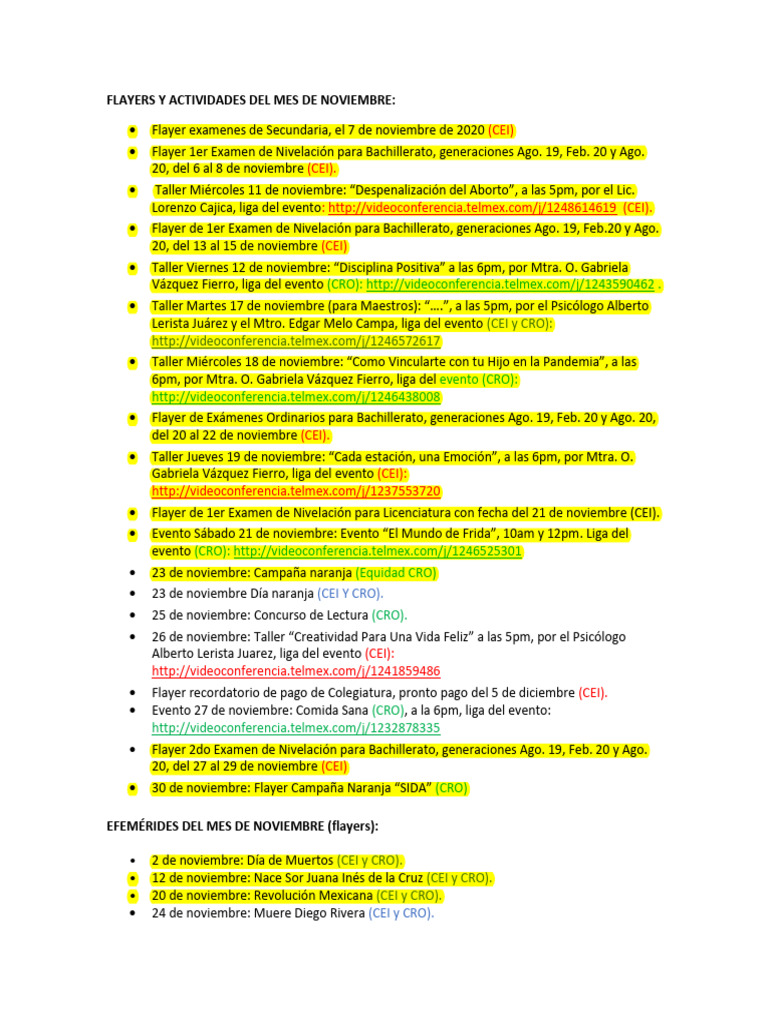 Actividades y Flayers de Noviembre y Diciembre 2020 | PDF
