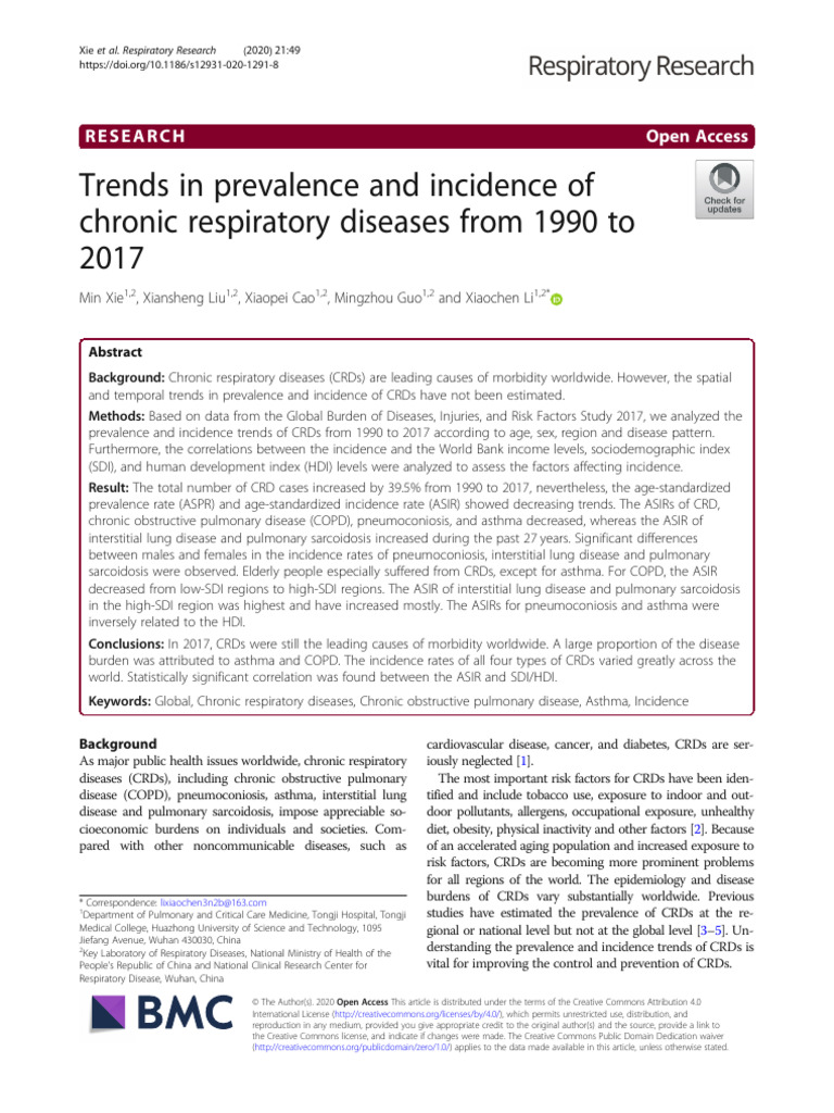Trends in Prevalence and Incidence of Chronic Respiratory Diseases From ...