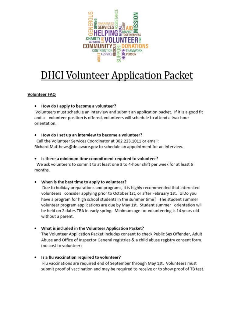 Dhci Volunteer Application Packet | PDF