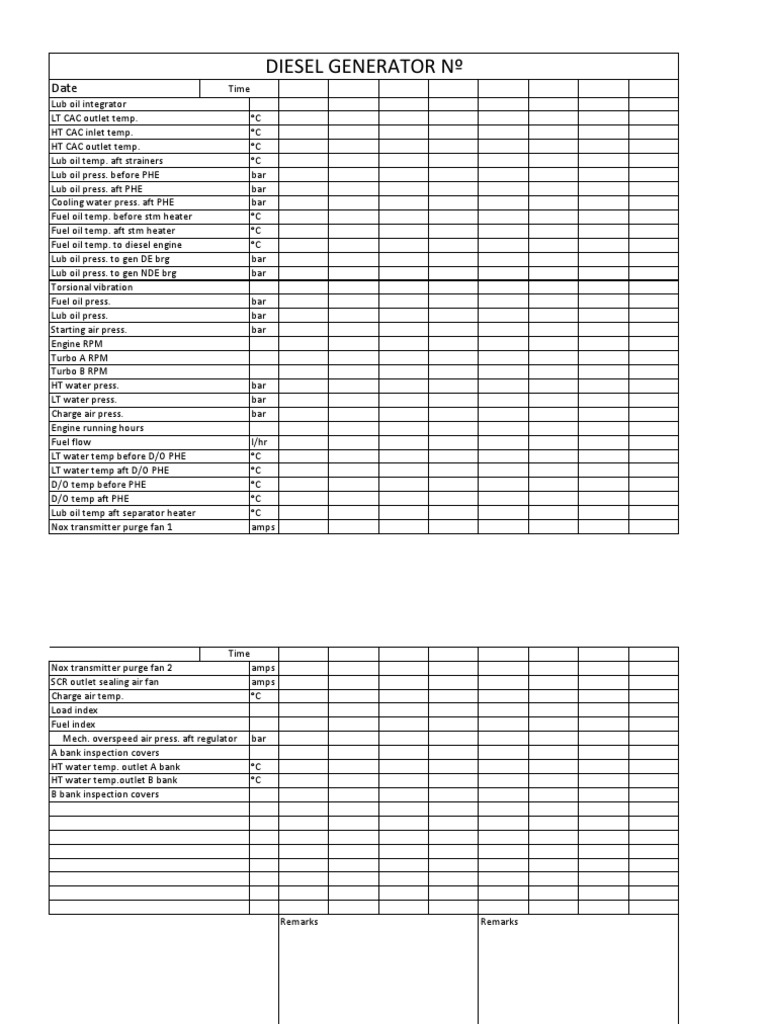 Diesel Generator Logsheet | PDF | Propulsion | Rotating Machines