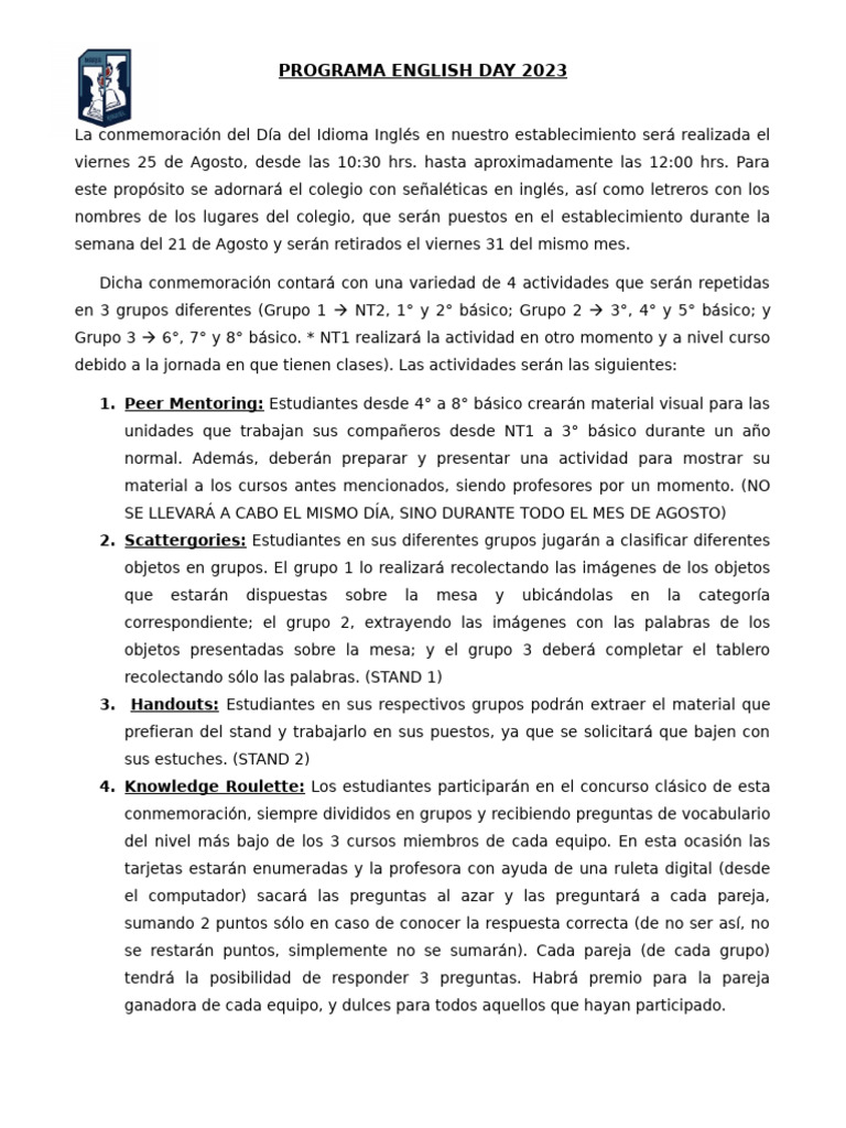 PROGRAMA ENGLISH DAY | PDF
