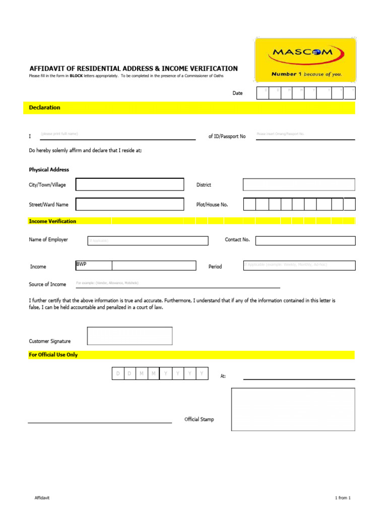 MyZaka VISA Card Affidavit Form | PDF